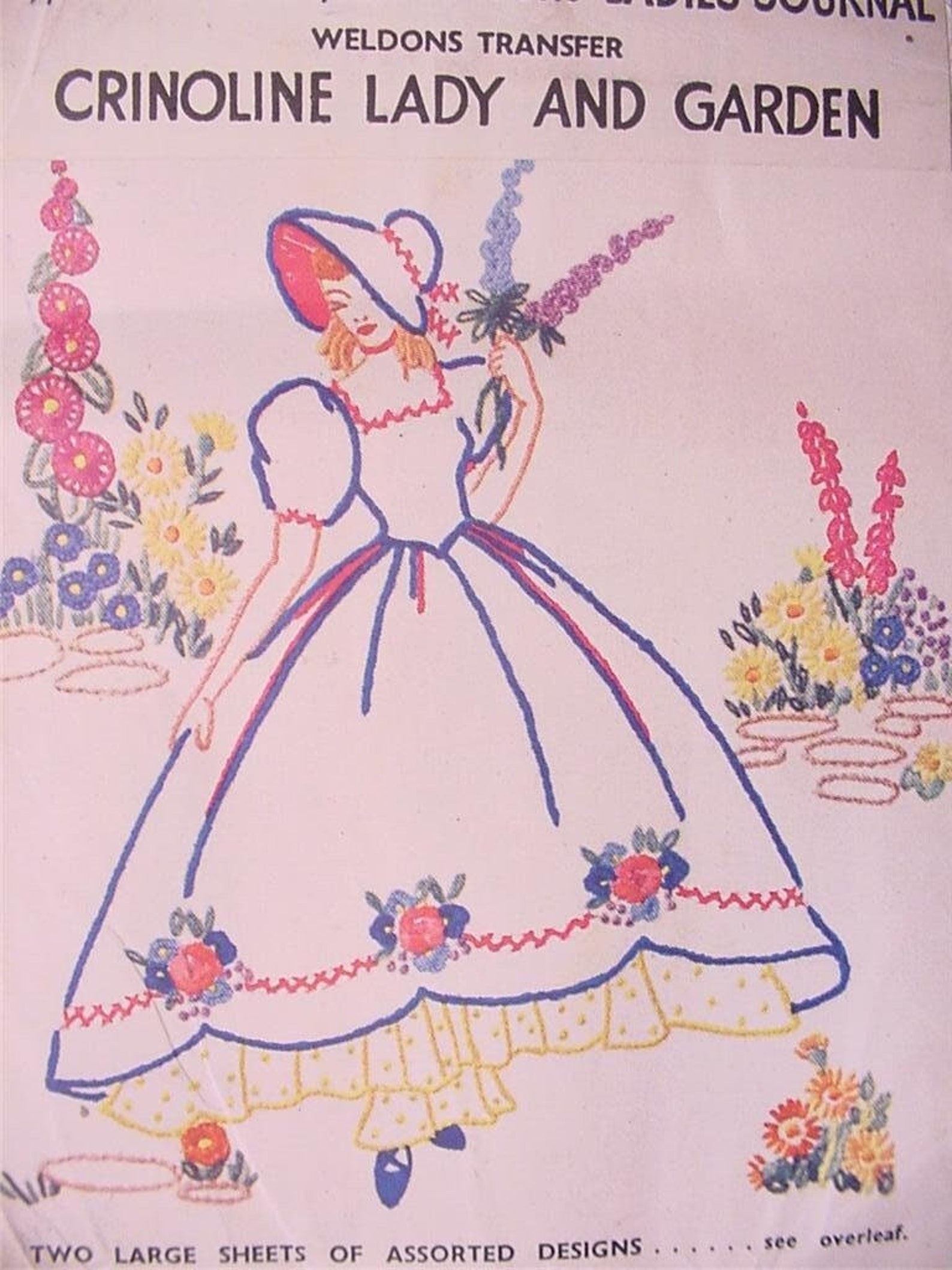 Crinoline Lady Embroidery Transfer Weldons16 - Etsy