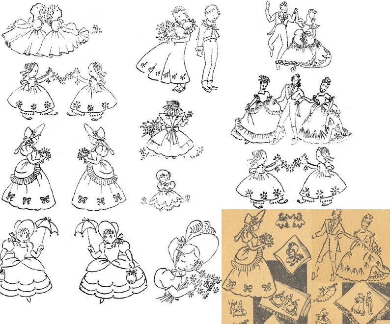 1930's Old Fashioned Figures people Embroidery Pattern Mo548 - Etsy