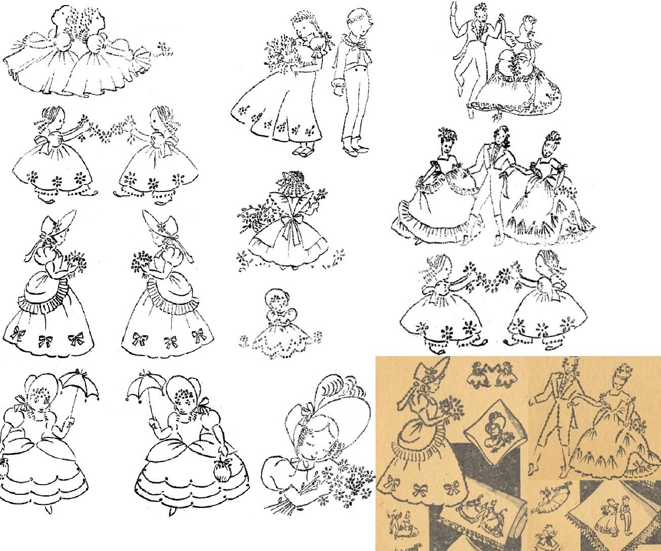 1930's Old Fashioned Figures people Embroidery Pattern Mo548 - Etsy