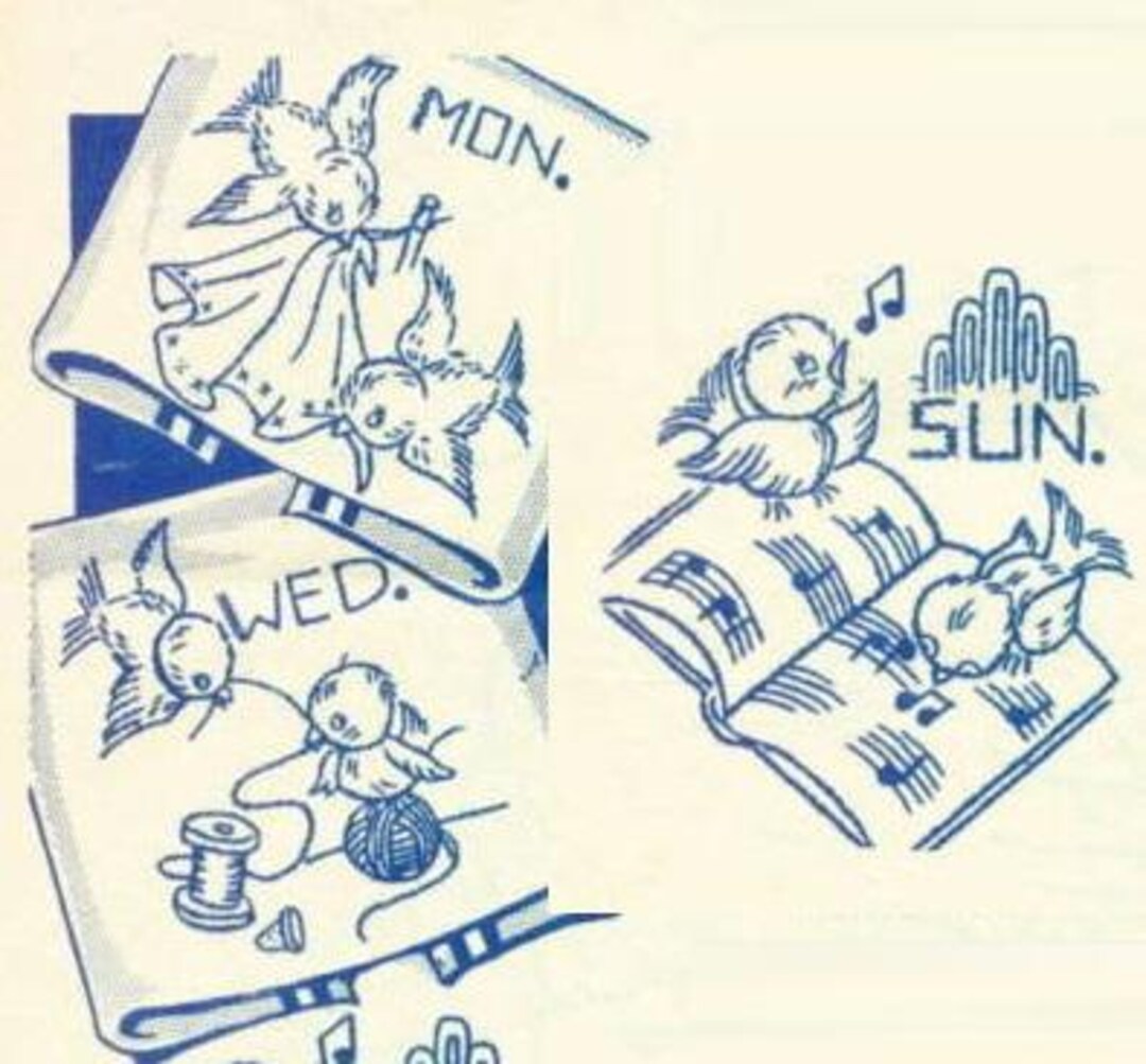 PDF Blue Birds DOW Days of Week Dish Towels Embroidery Pattern Mo7280 ...