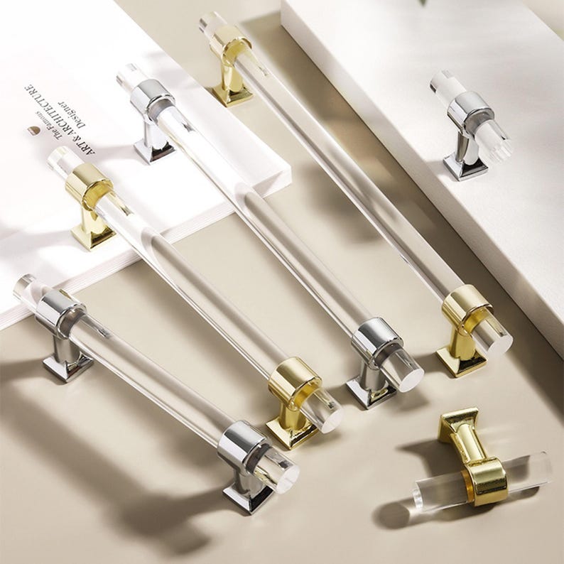 Clear Acrylic Handle: Silver Cabinet Pulls, Closet Drawer Knobs - Etsy