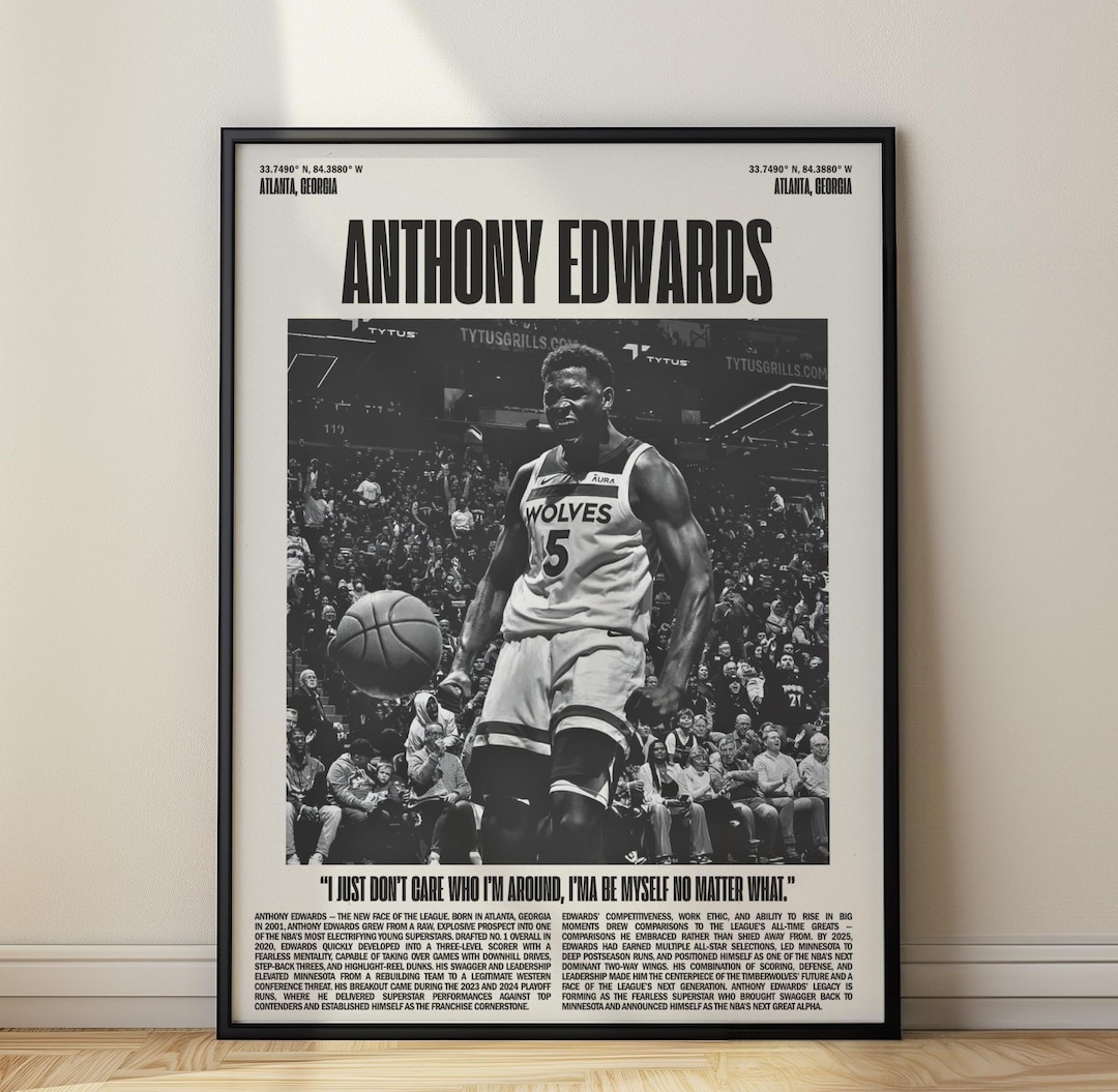 Anthony Edwards Poster, Timberwolves Poster, NBA Minimalist Poster, NBA ...