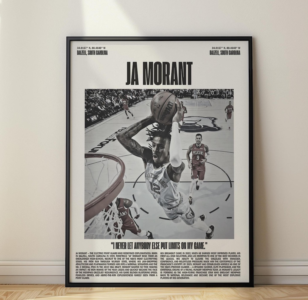 Ja Morant Poster, Grizzlies Poster, NBA Minimalist Poster, NBA Print ...