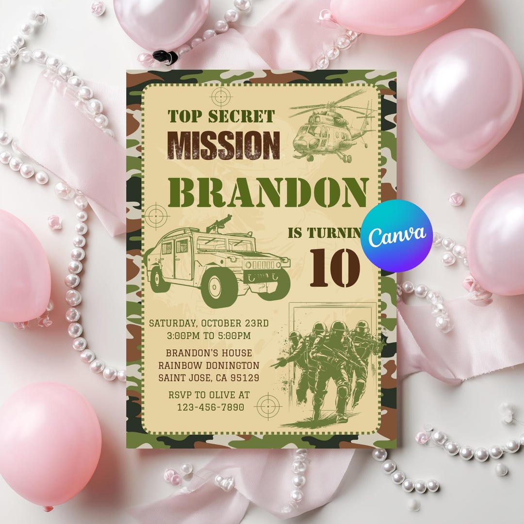Army Camo Birthday Invitation | Military Birthday Invite | Soldier Boy ...