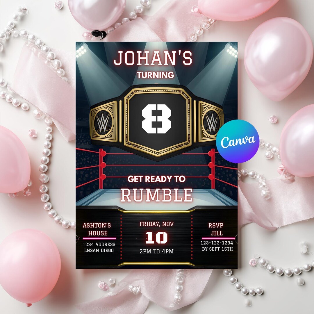 Boxing & MMA Birthday Invitation | Ready to Rumble Wrestle Party Invite ...