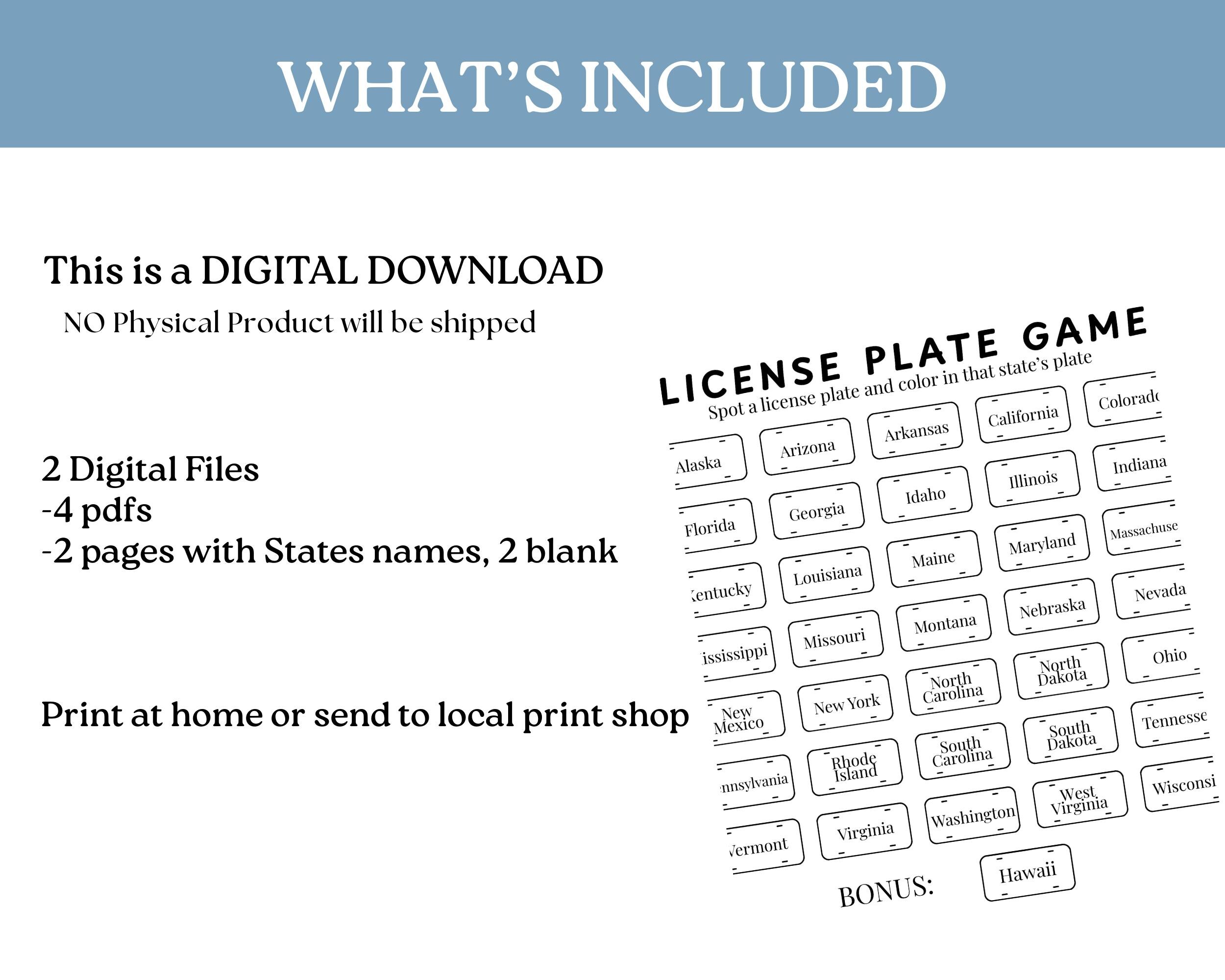 Road Trip License Plate Game, Car Ride Activity for Kids, Printable ...