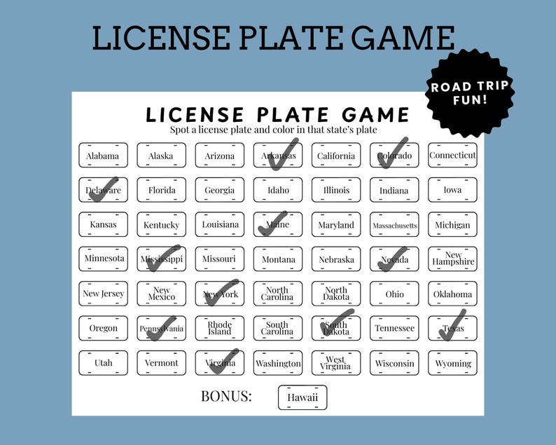 Road Trip License Plate Game, Car Ride Activity for Kids, Printable ...