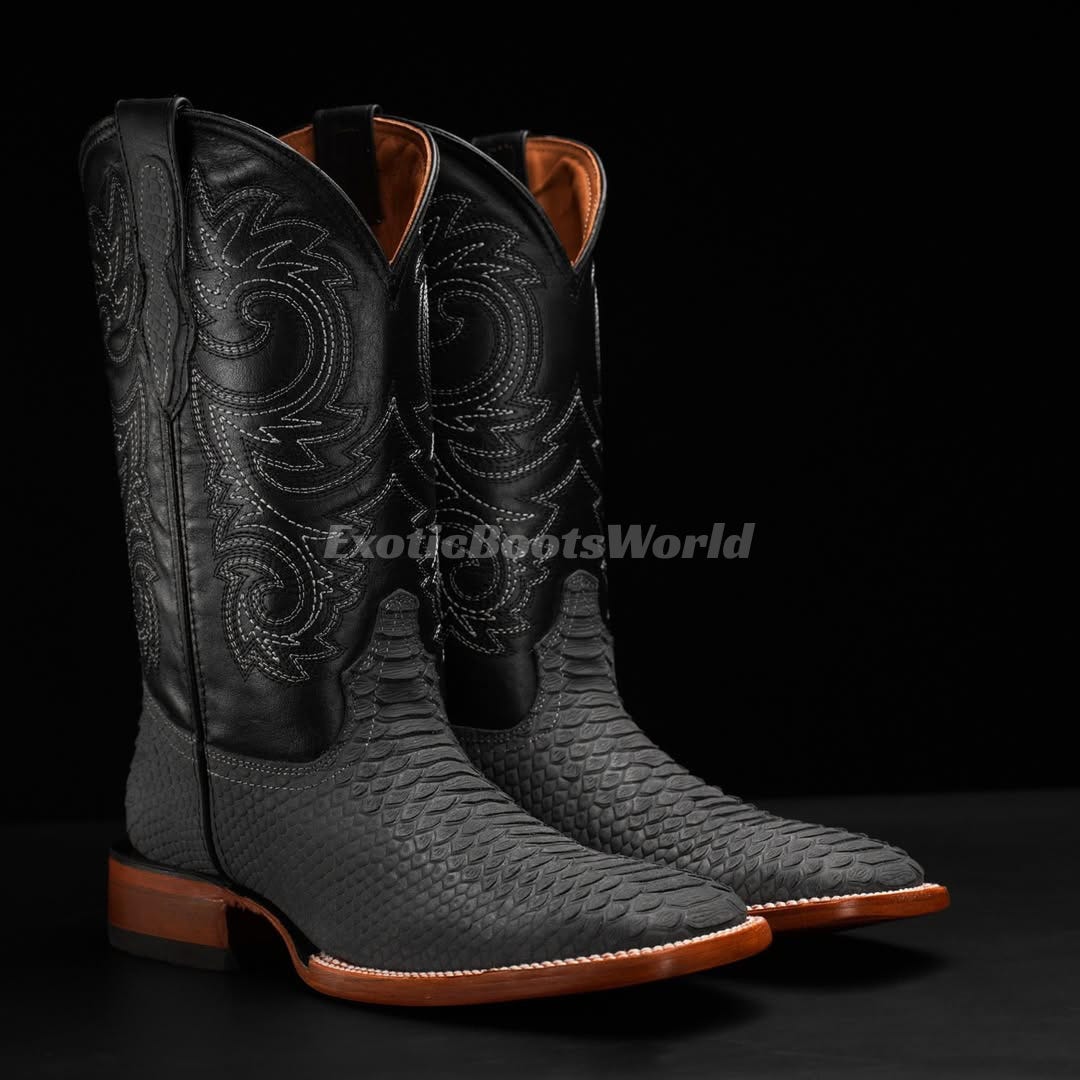 Black Python Boots With Western Style Cowboy | Handmade and Original - Etsy