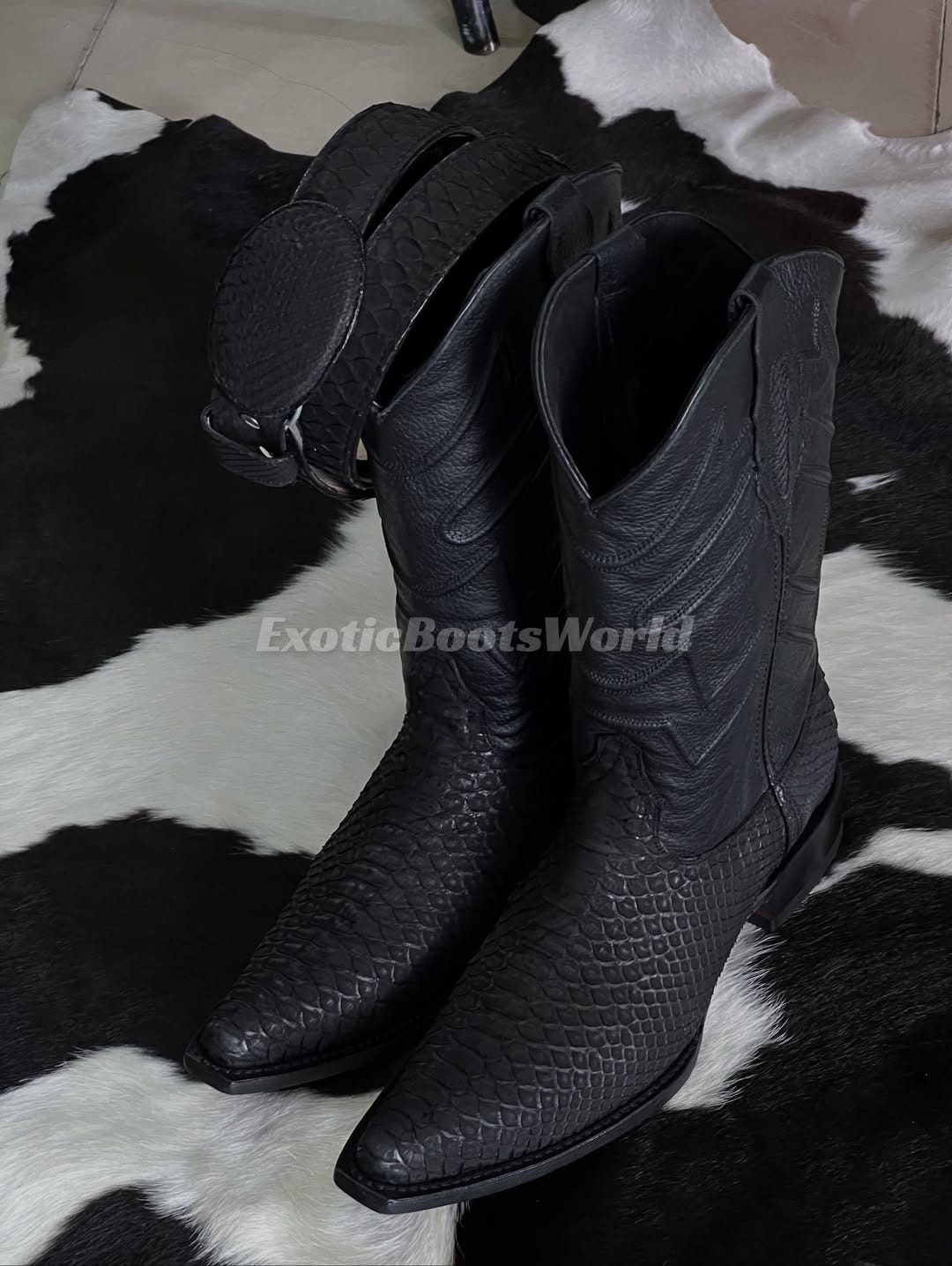 Black Python Boots With Western Style Cowboy | Handmade and Original - Etsy