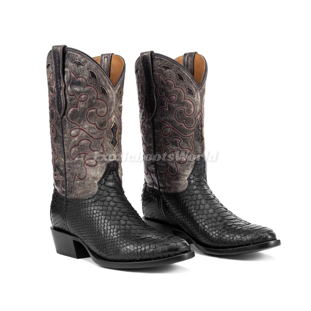 Black Python Boots With Western Style Cowboy | Handmade and Original - Etsy