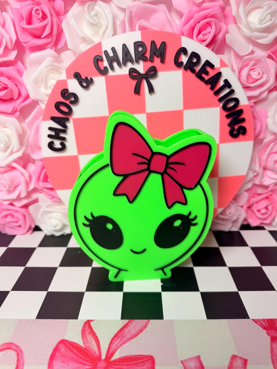 Neon Green Alien Pen Holder | 3D Printed Desk Organizer With Pink Bow ...