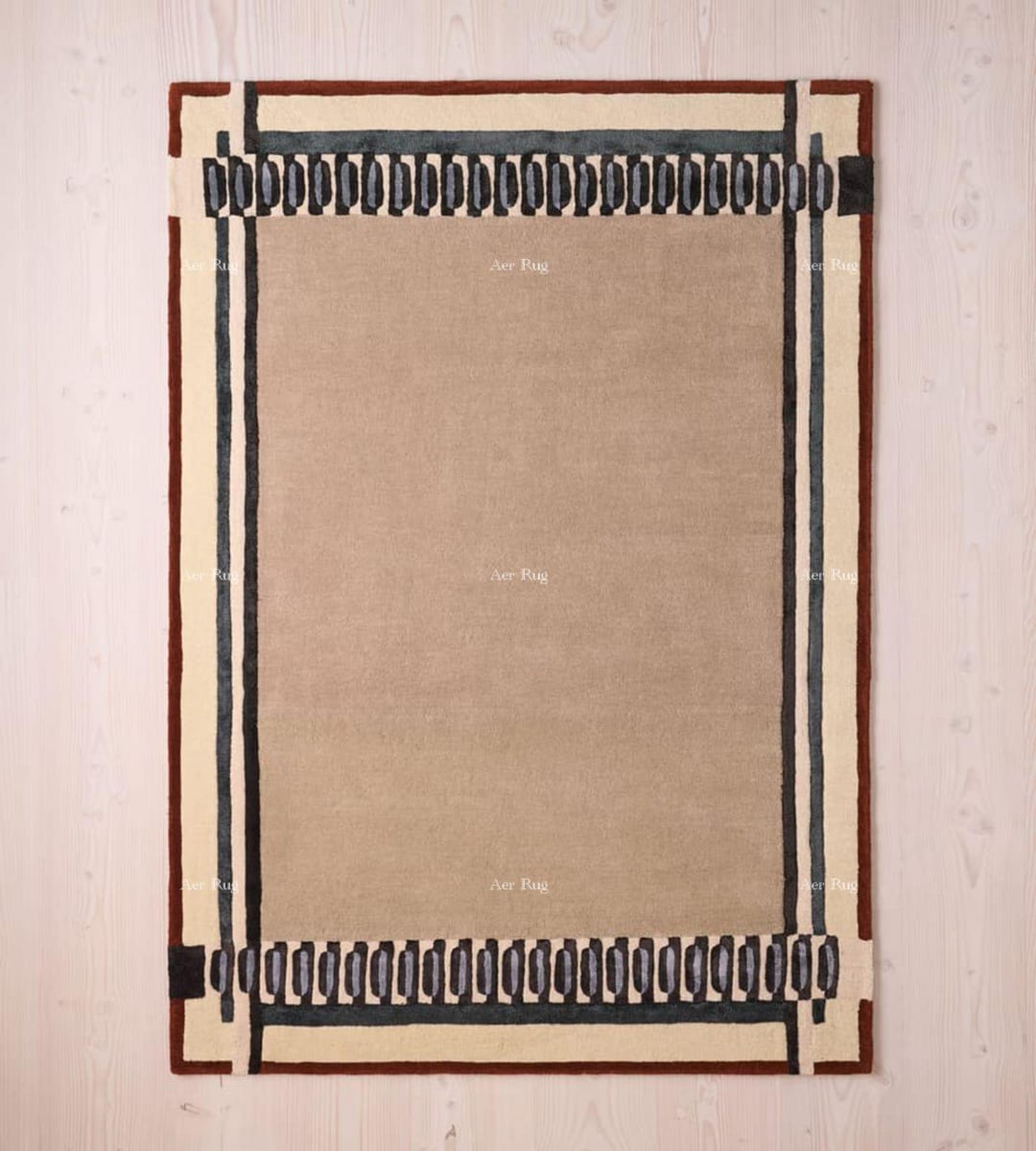 Minimal Border Hand Tufted Wool Area Rug Frame Design in Beige Trending ...