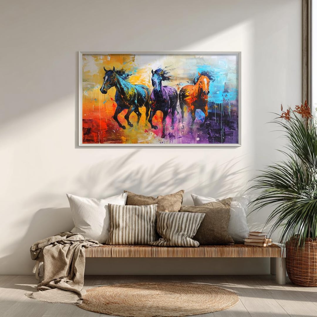 Modern Animal Art Print, Abstract Horse Painting, Colorful Running ...