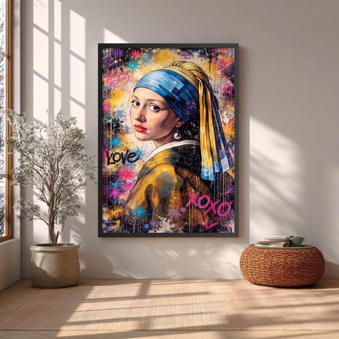 Girl With a Pearl Earring Graffiti Style Wall Art, Modern Street Art ...