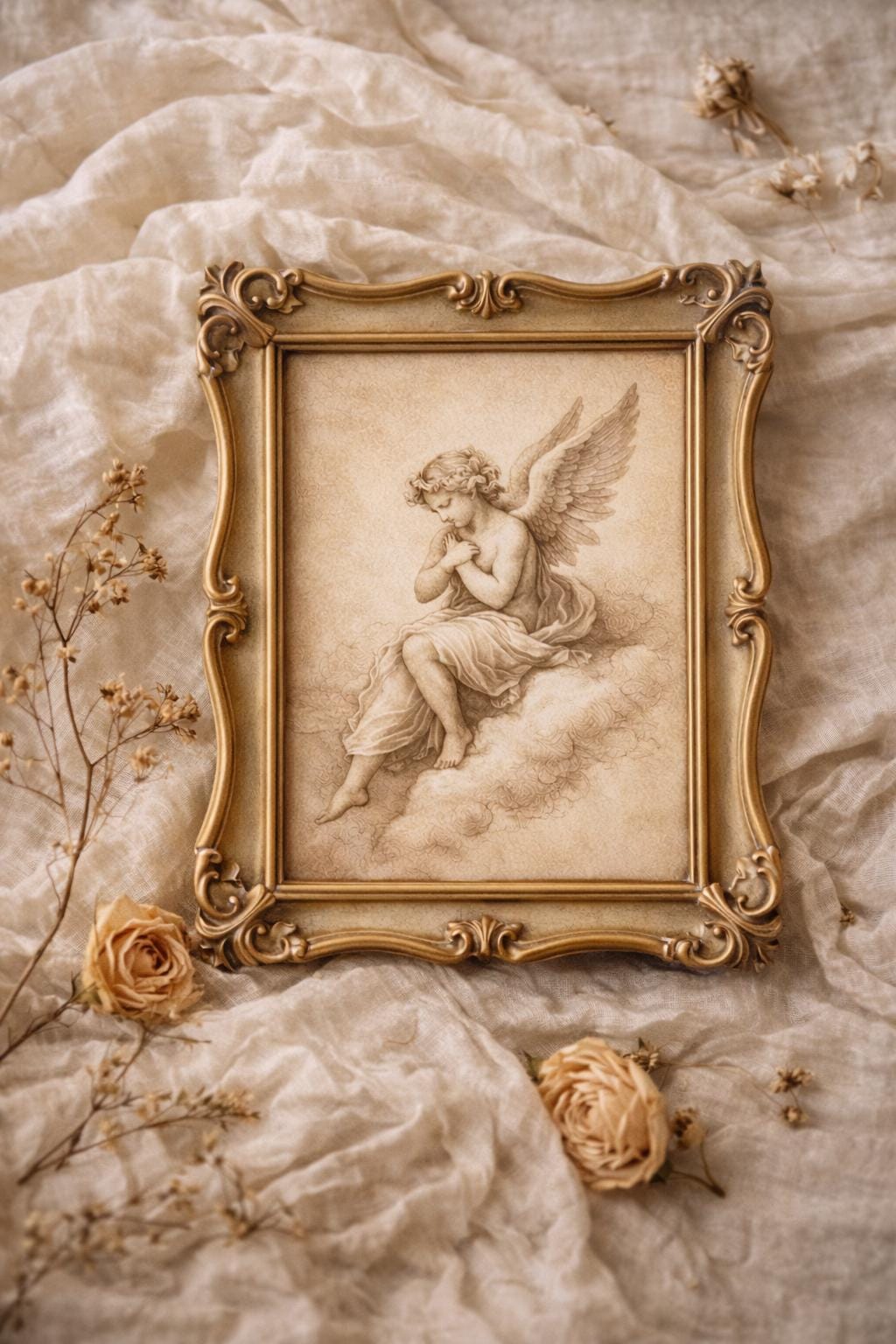 Vintage Angel Illustration Art Print, Antique Cherub Decor (digital ...