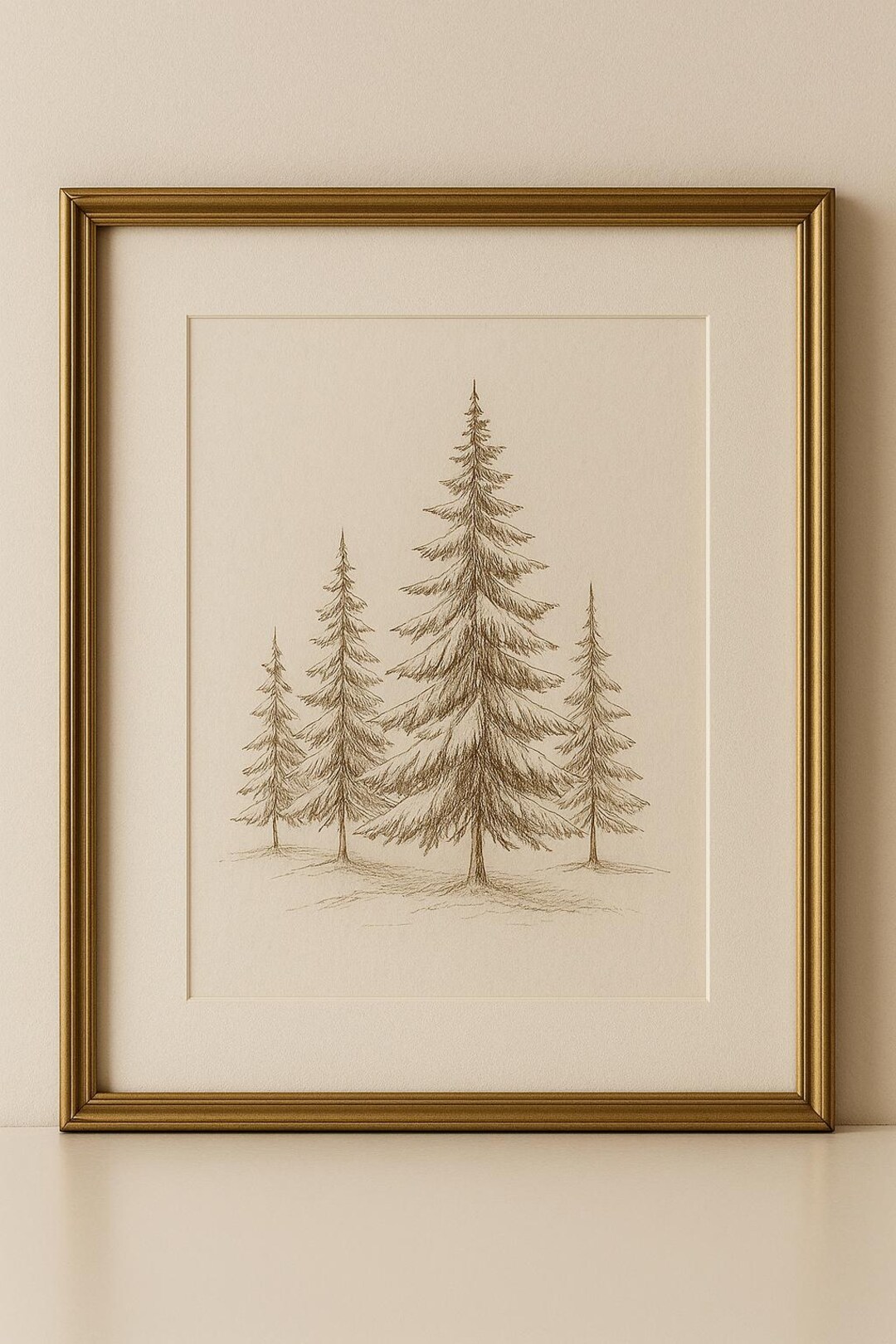 Evergreen Tree Line Art Print | Minimalist Winter Wall Art (digital ...