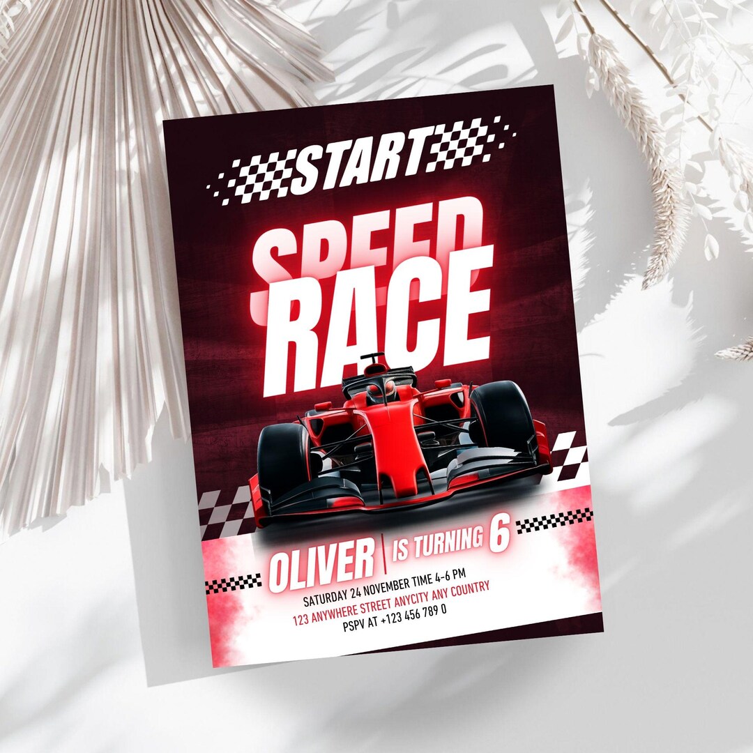 Editable Red Formula One Birthday Invitation: Race Car Party, F1 Theme ...
