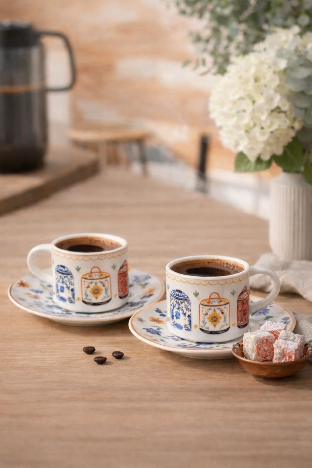 Porcelain Turkish Coffee Cups Set of 2 – Floral Pattern Espresso Cups ...