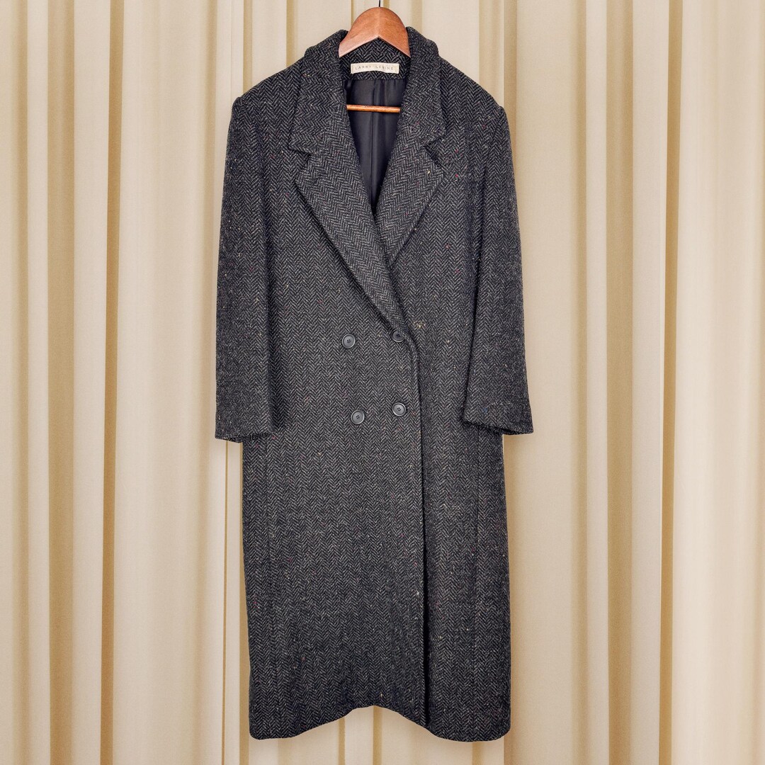 Vintage Larry Levine Charcoal Wool Coat – Long Double Breasted Overcoat ...