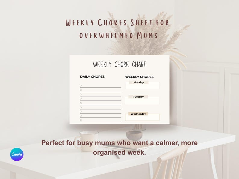 Weekly Chore Chart for Overwhelmed Mums | Minimal Printable Mum's ...
