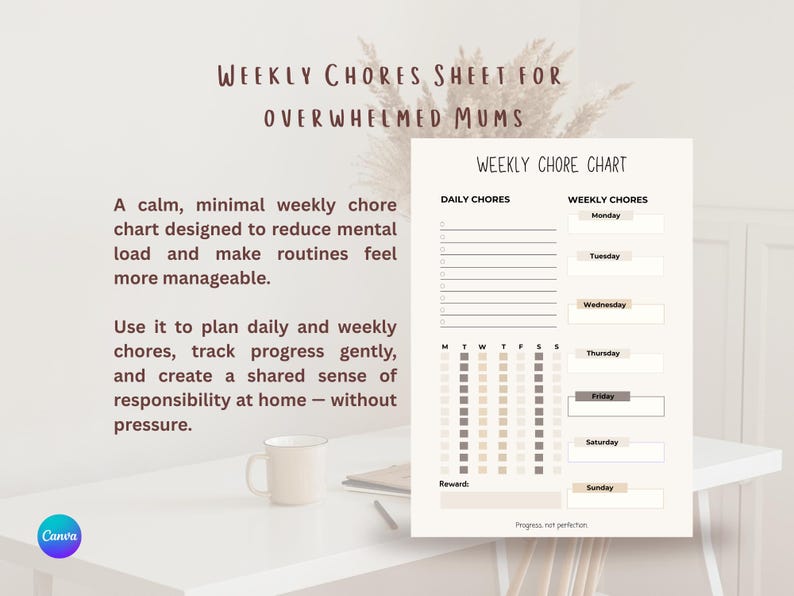 Weekly Chore Chart for Overwhelmed Mums | Minimal Printable Mum's ...