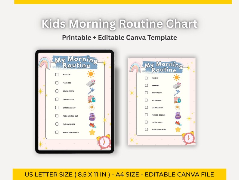 Kids Morning Routine Chart, Visual Schedule, Editable Canva Template ...