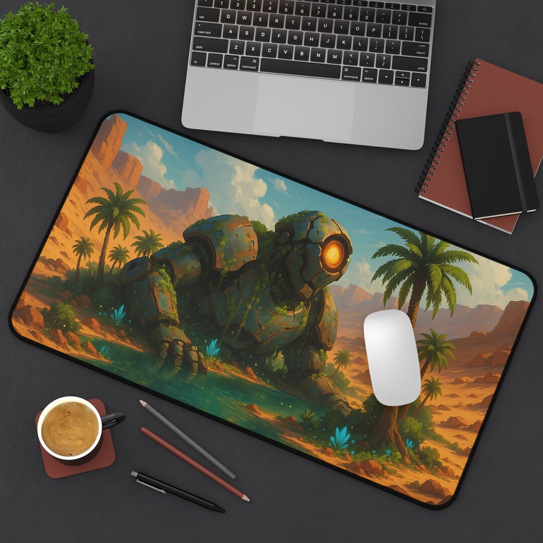 Desert Stone Golem Desk Mat | Fantasy Landscape, Oasis, Palm Trees ...