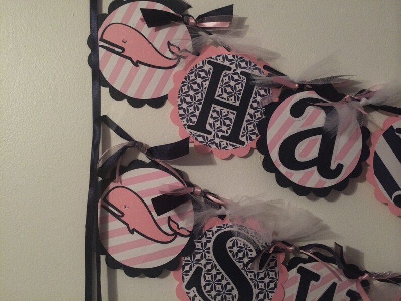 Preppy Navy and Bubble Gum Pink Banner Custom to Happy Birthday or I Am ...