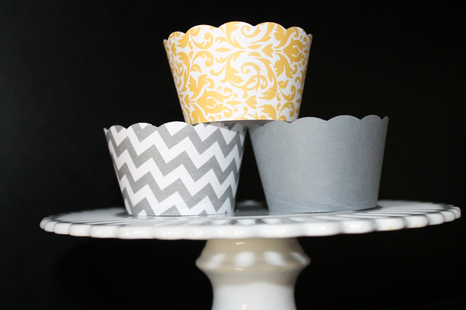Yellow Damask and Grey Chevron Stripe Cupcake Wrappers | Etsy