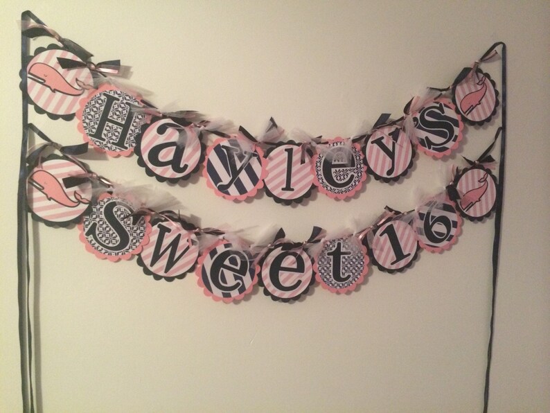 Preppy Navy and Bubble Gum Pink Banner Custom to Happy Birthday or I Am ...