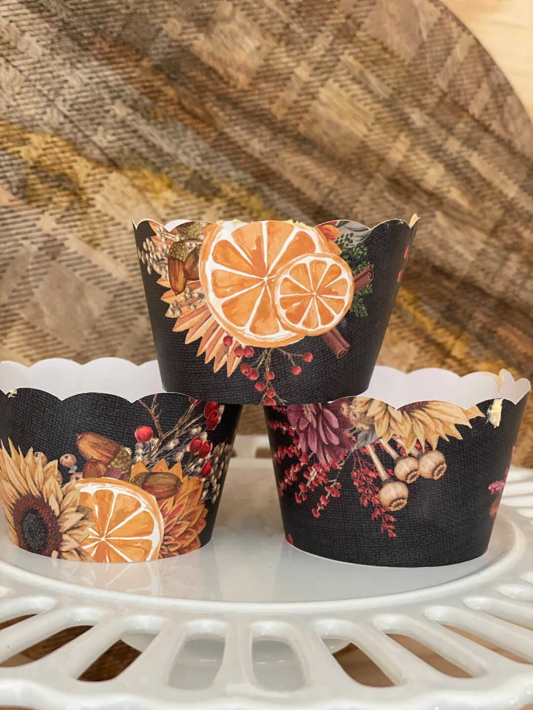Dried Floral Wrappers , Rustic Cupcake Wrappers, Wedding Cupcake ...