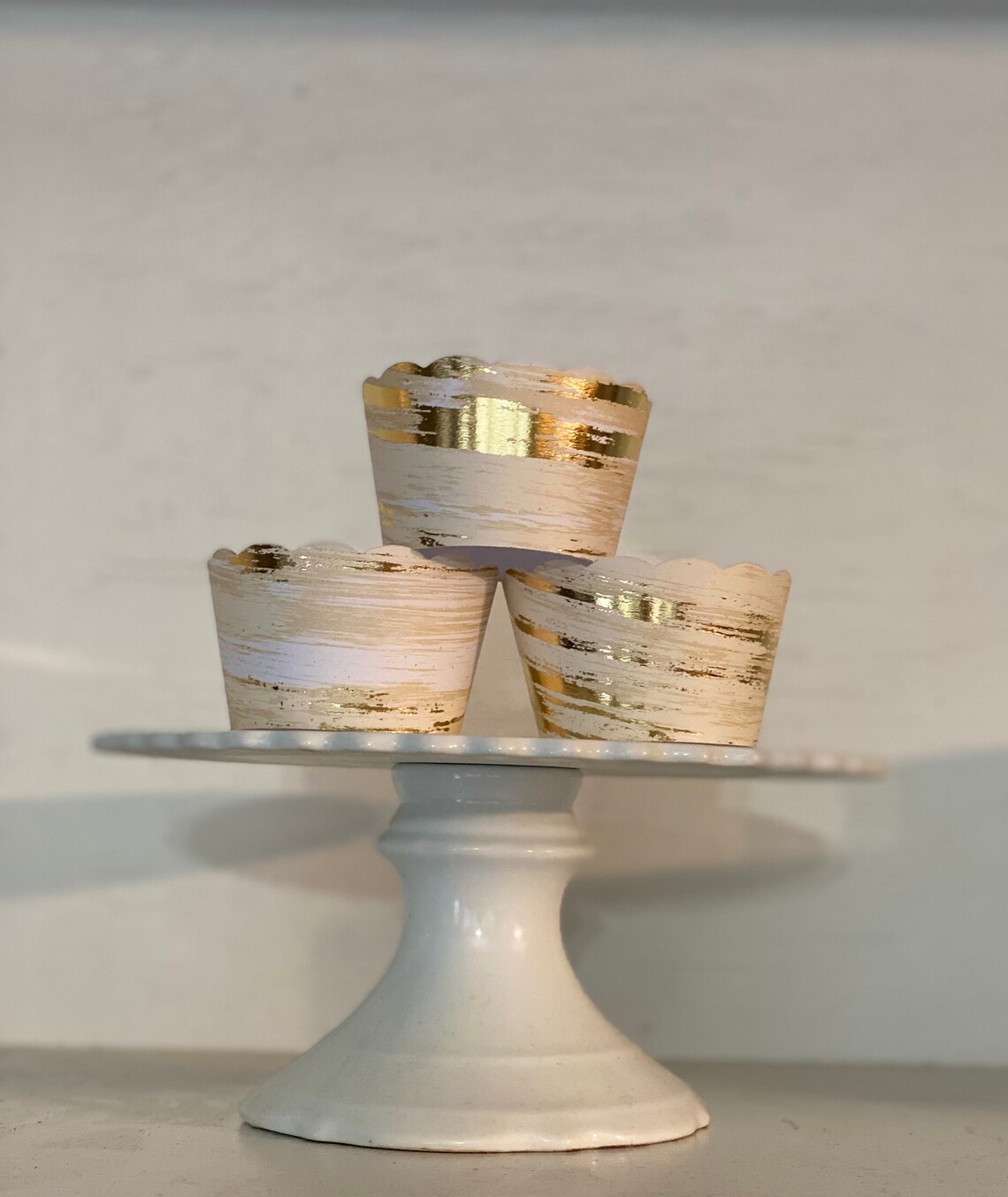 Cream White and Gold Foil Brushed Wrappers Rustic Cupcake - Etsy