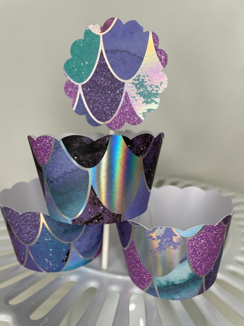 Holographic Mermaid Tail Wrappers Shell Cupcake Wrappers - Etsy