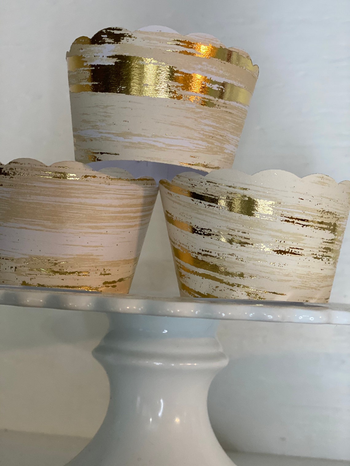Cream White and Gold Foil Brushed Wrappers Rustic Cupcake - Etsy