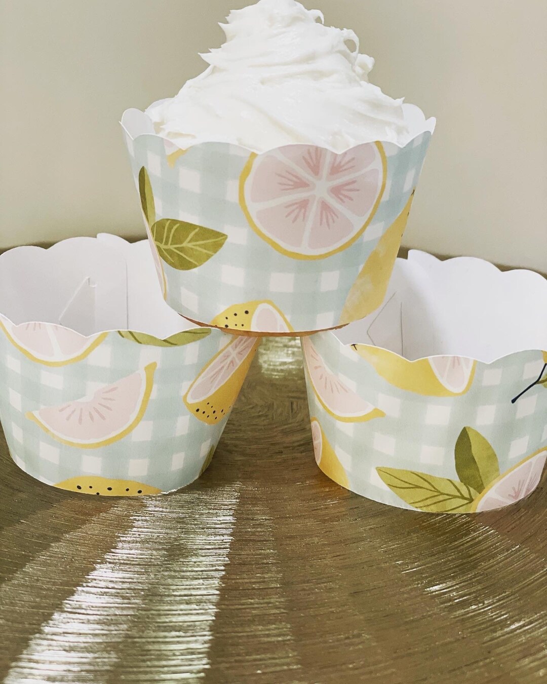 Pink Lemonade Blue Gingham Lemon Wrappers Rustic Cupcake - Etsy