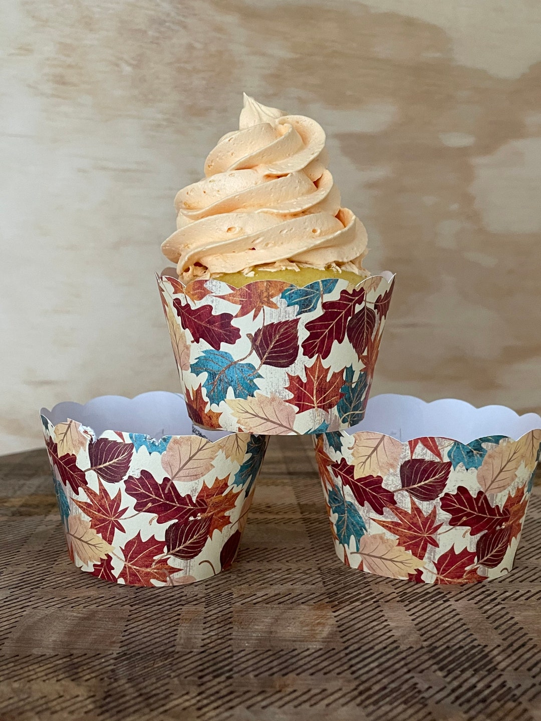 Fall Leaves Cupcake Wrappers , Rustic Cupcake Wrappers, Wedding Cupcake ...
