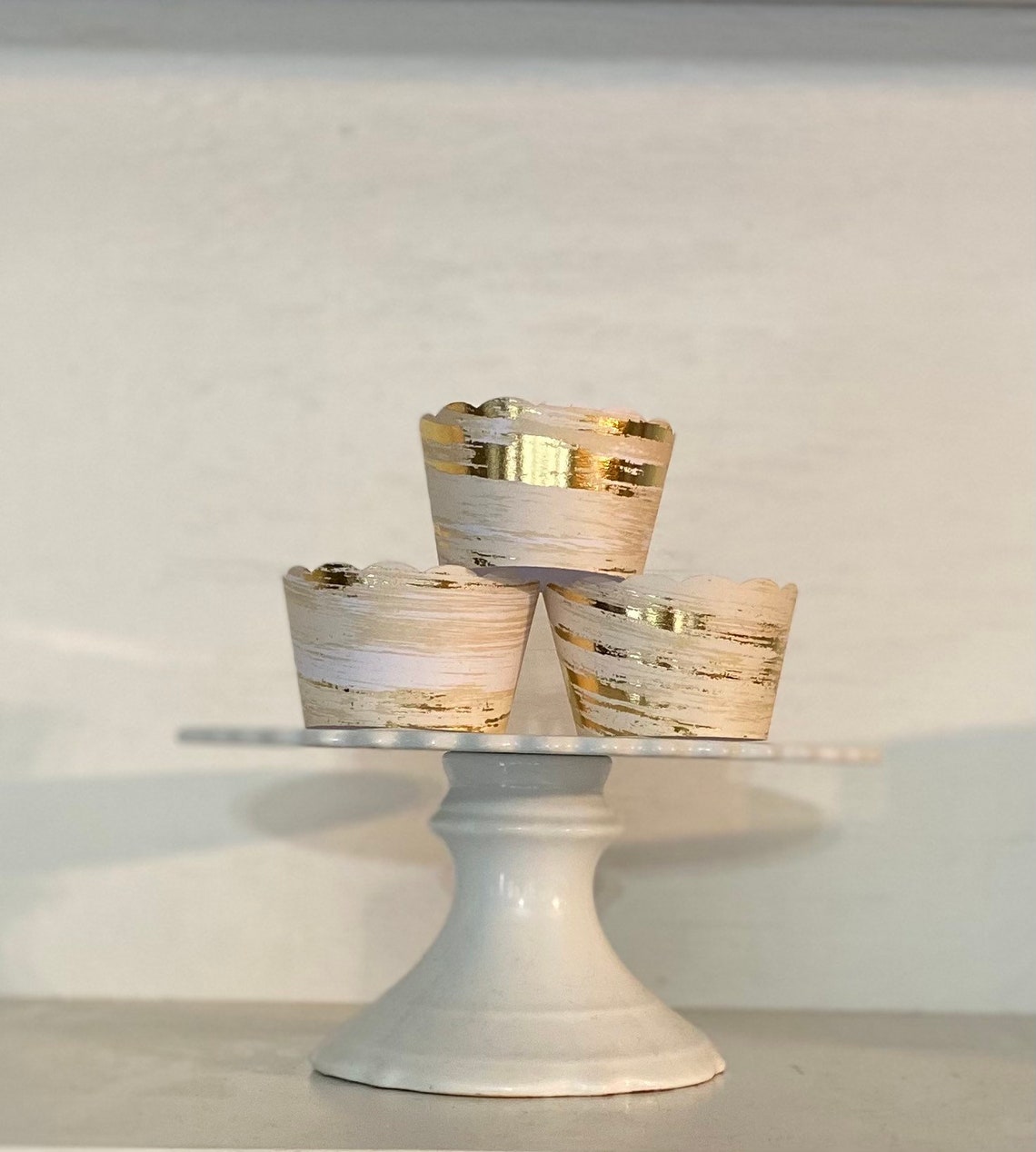 Cream White and Gold Foil Brushed Wrappers Rustic Cupcake - Etsy
