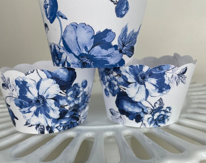 Blue China Vintage Porcelain Floral Wrappers , Rustic Cupcake Wrappers ...