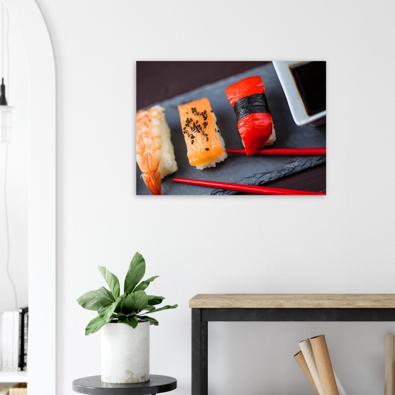 Japanese Sushi Wall Art, Salmon Tuna Nigiri Poster, Food Photography ...