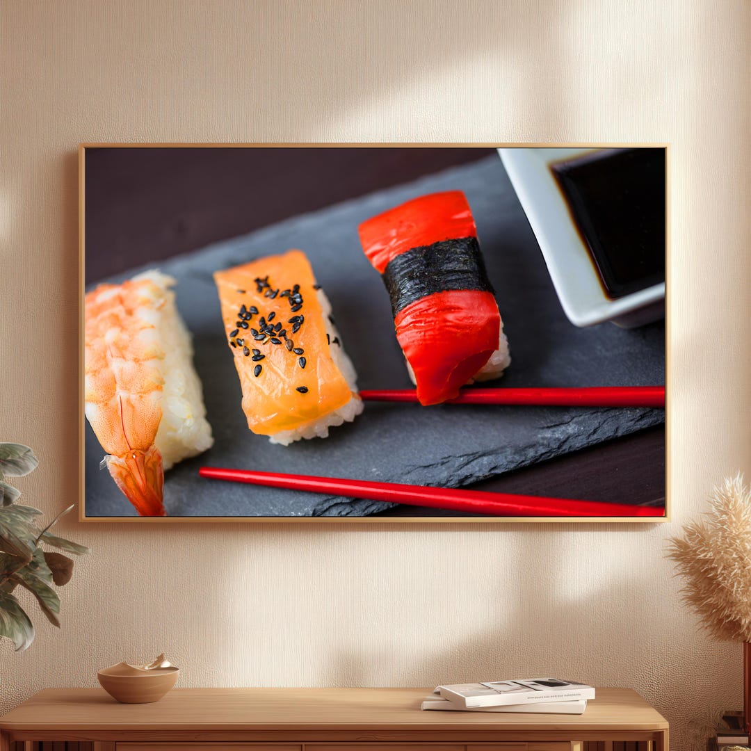 Japanese Sushi Wall Art, Salmon Tuna Nigiri Poster, Food Photography ...