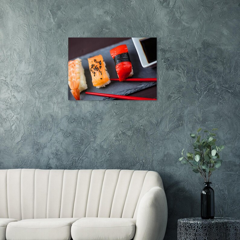 Japanese Sushi Wall Art, Salmon Tuna Nigiri Poster, Food Photography ...