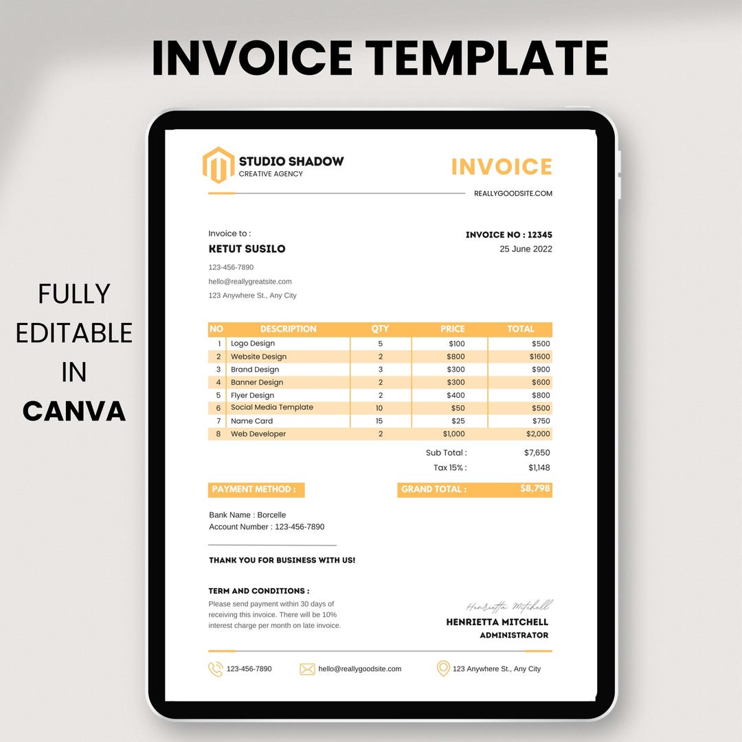 Editable Invoice Template Canva | Modern Clean Invoice Design ...