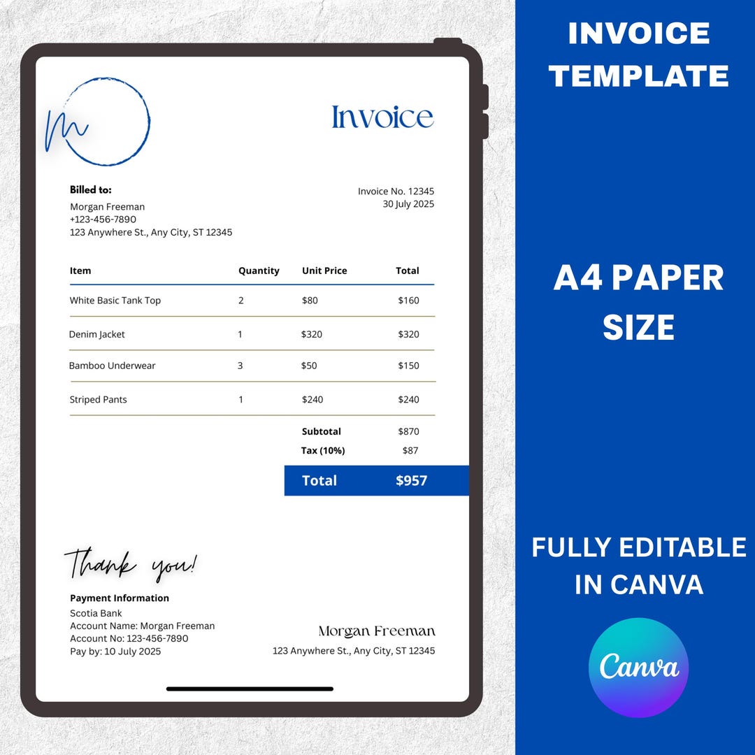 Editable Invoice Template Canva | Minimalist Invoice Design ...