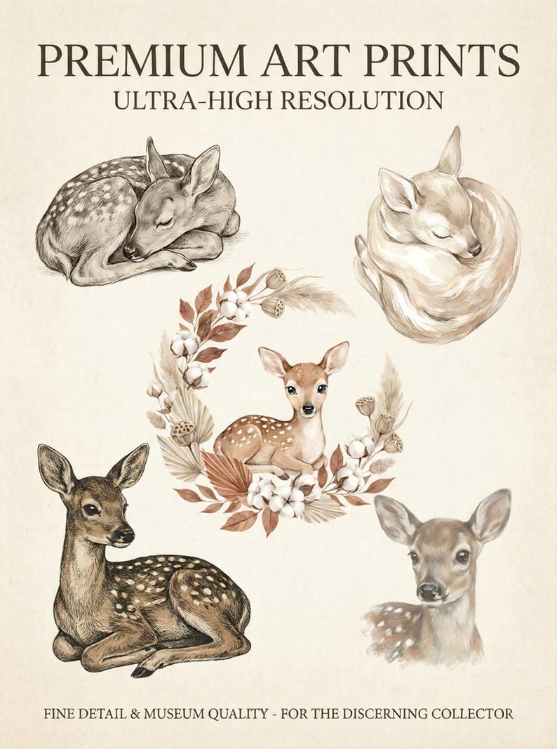 Neutral Deer Drawing PNG Bundle, Baby Fawn Clipart Set of 10 for ...