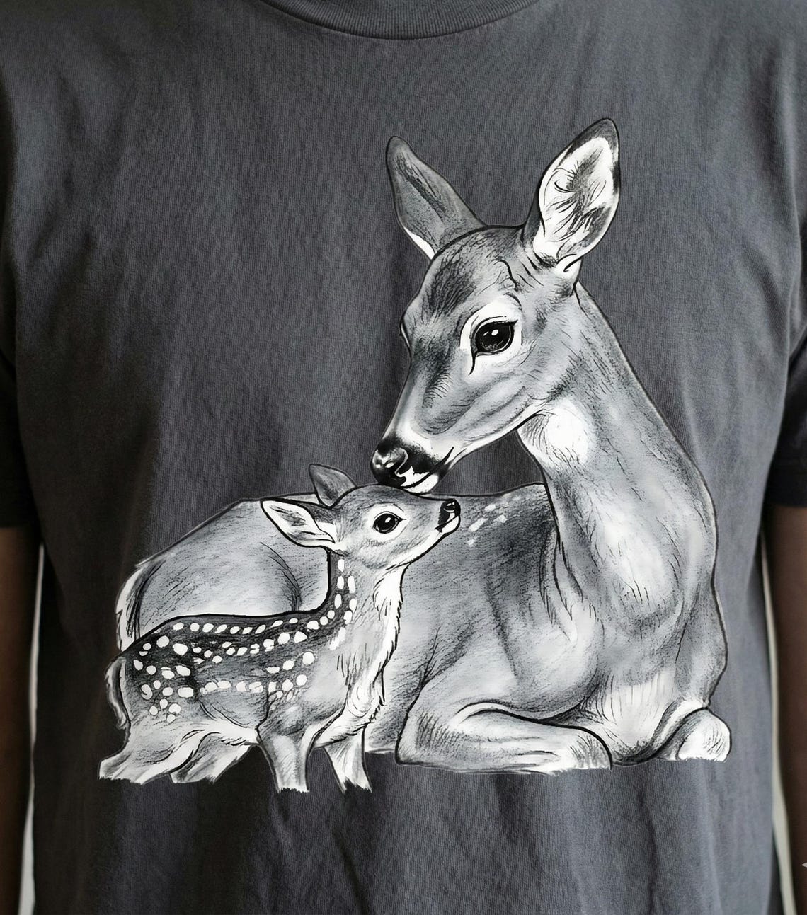 Neutral Deer Drawing PNG, Baby Fawn Deer With Mom Clipart Line Art for ...