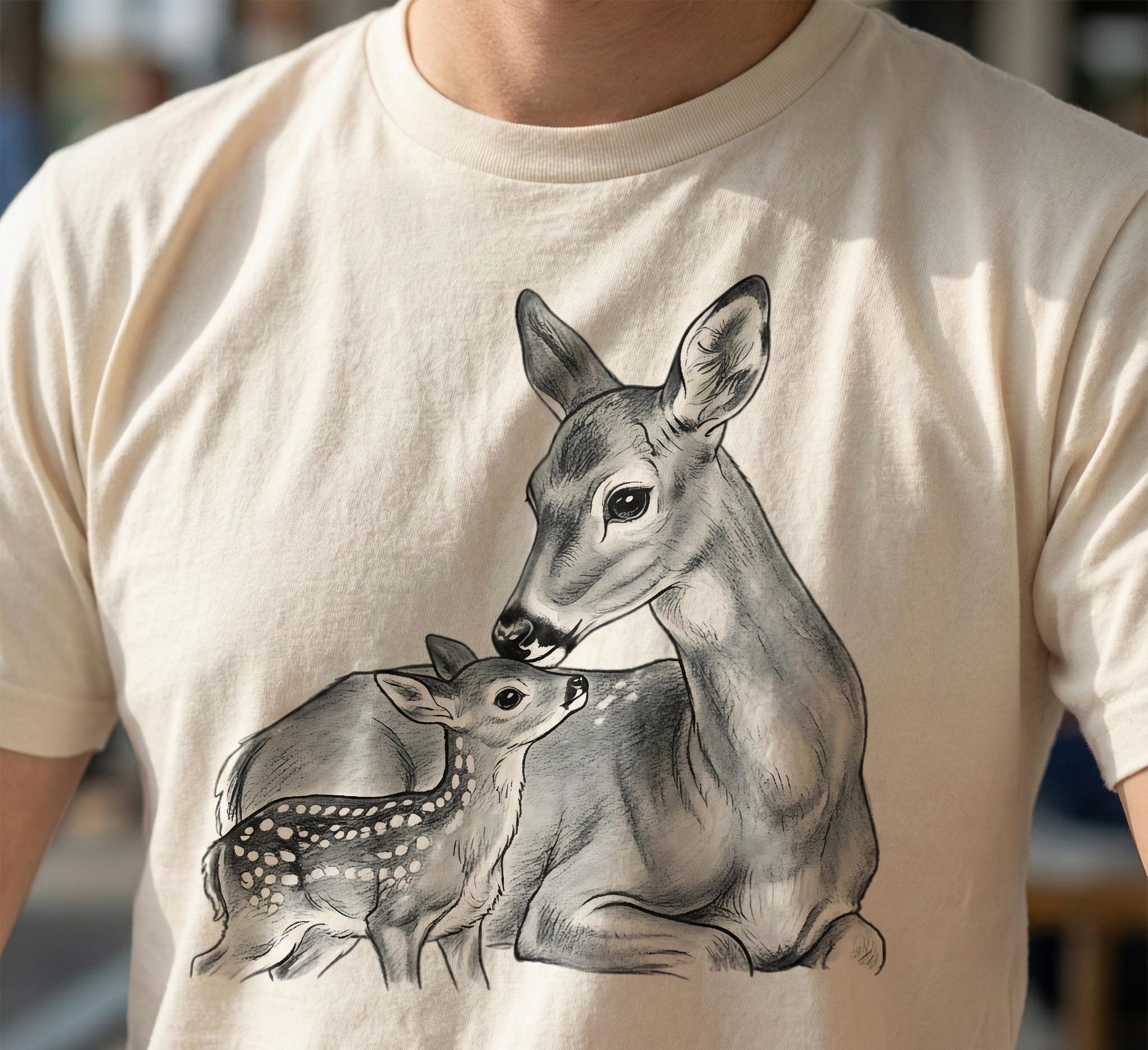 Neutral Deer Drawing PNG, Baby Fawn Deer With Mom Clipart Line Art for ...