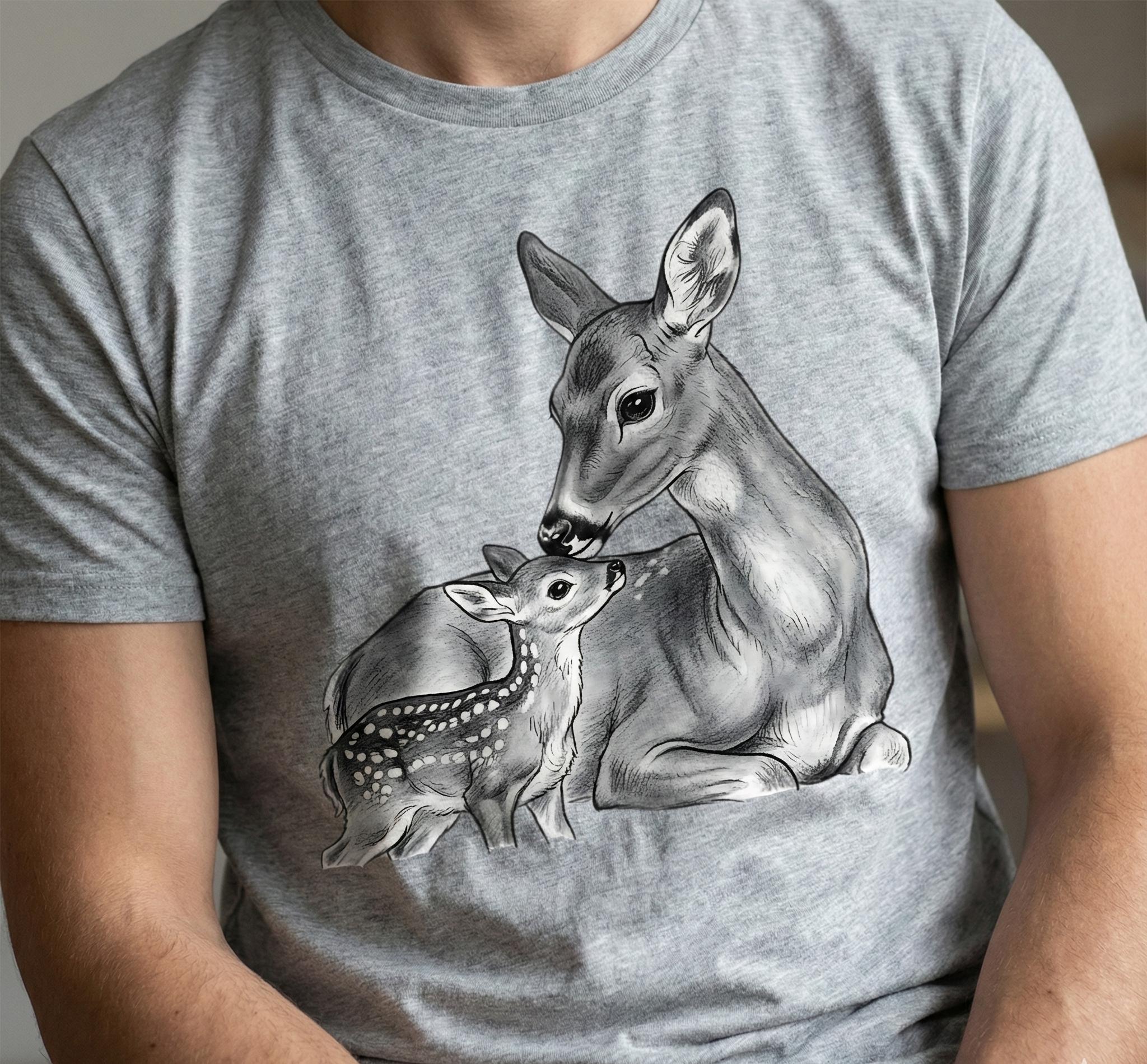Neutral Deer Drawing PNG, Baby Fawn Deer With Mom Clipart Line Art for ...