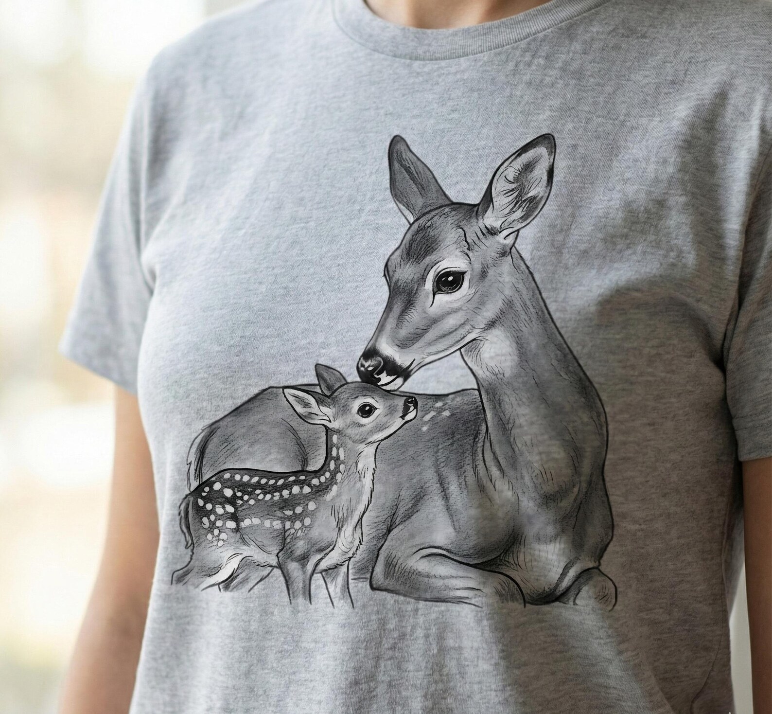 Neutral Deer Drawing PNG, Baby Fawn Deer With Mom Clipart Line Art for ...