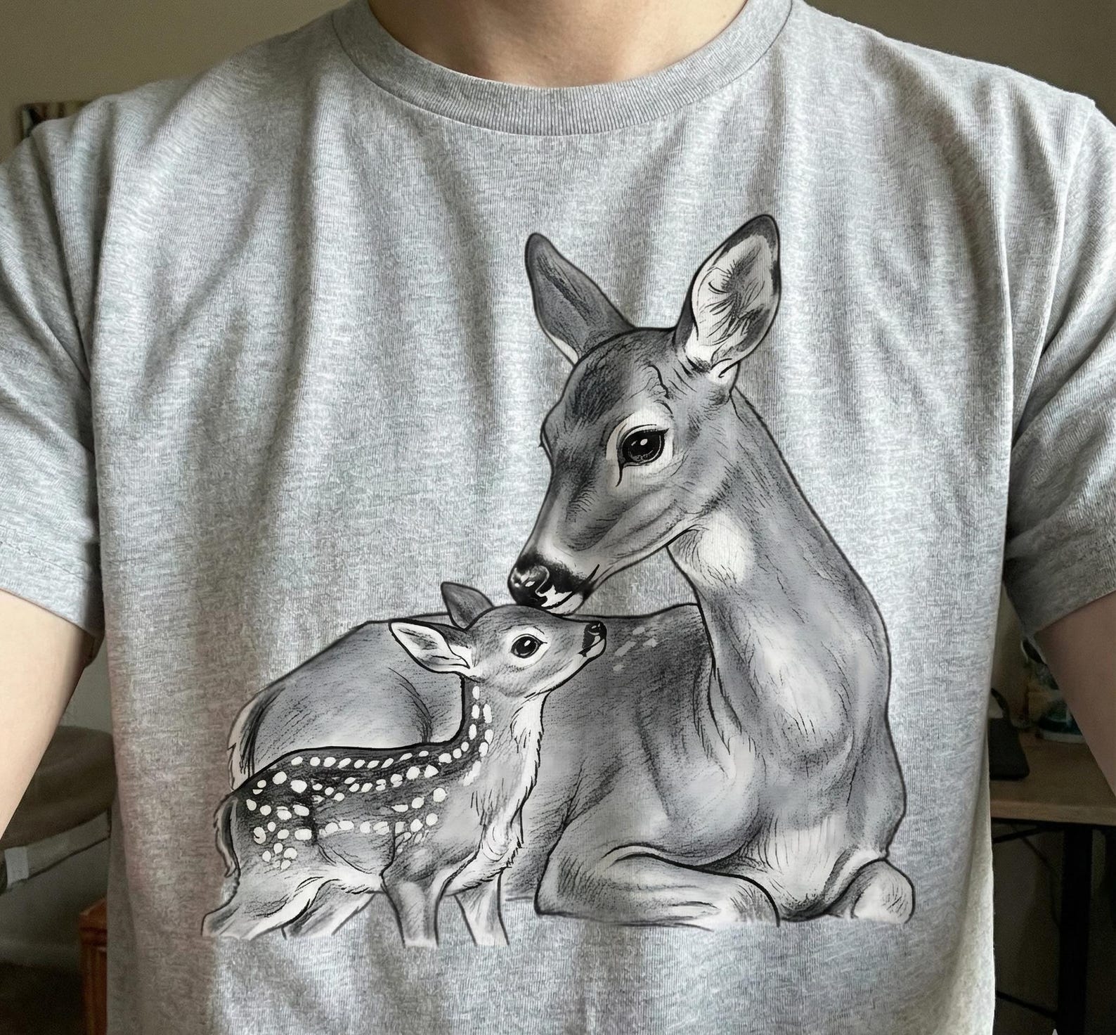 Neutral Deer Drawing PNG, Baby Fawn Deer With Mom Clipart Line Art for ...