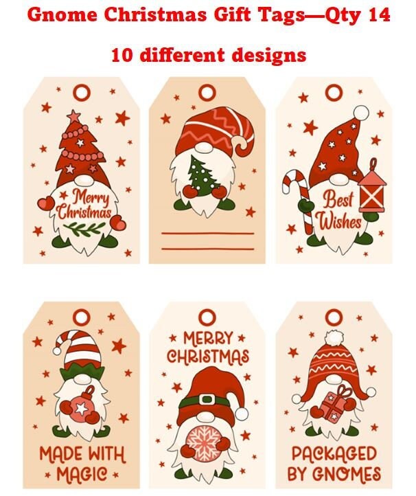 Gnome Christmas Gift Tags - Set of 14 - Etsy
